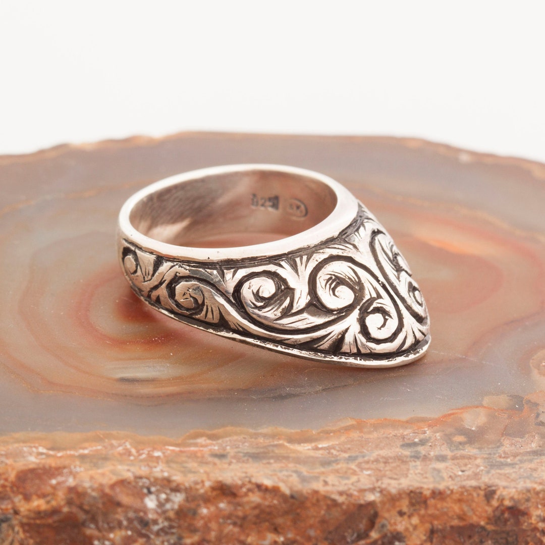 Handmade Unique Engraved Silver Archery Ring, Turkish Ottoman Zihgir ...