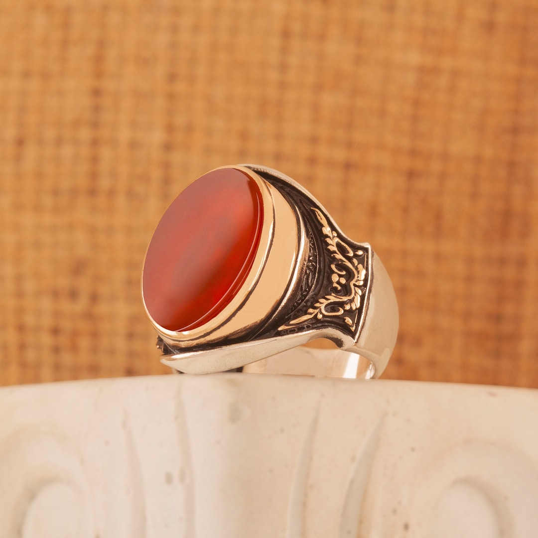 Sterling Silver Men Ring, Agate Stoned Ring, Vintage Ring, Gemstone ...