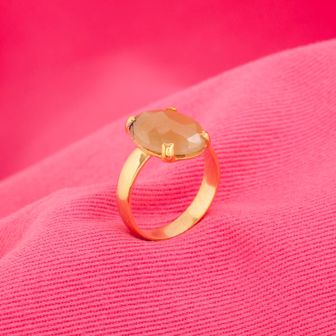 Handmade Calcite Gemstone Silver Woman Ring, Yellow Facet Gemstone Ring ...