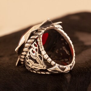 Handmade Aqeeq Gemstone Octagon Kurulus Osman Model Silver Men Ring ...