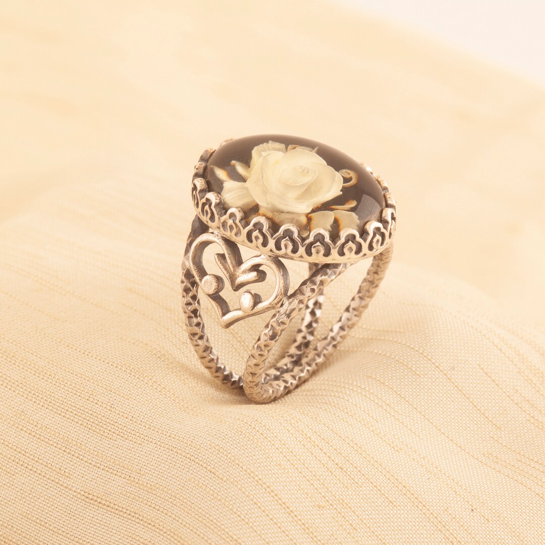 Handmade Baltic Amber Rose Intaglio Ring - Sterling Silver - Etsy