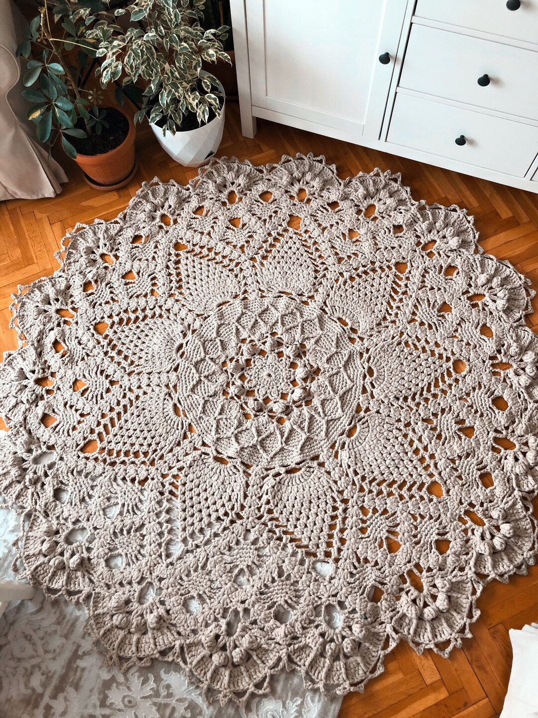 Rug, Crochet Cotton Beige Rug, Country Lace Rug, %100 Cotton Ribbon ...