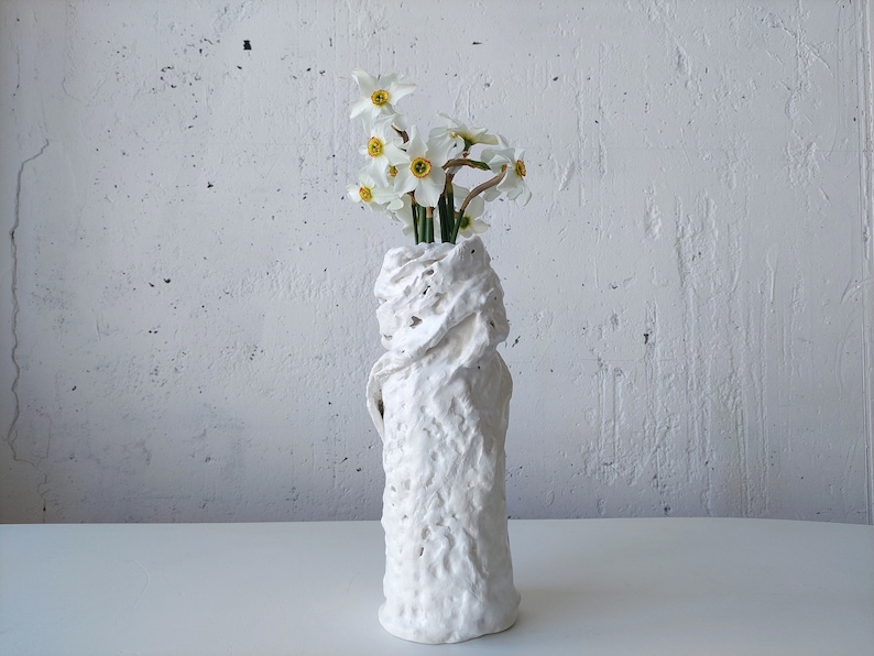 Set of Two Unique Upcycled Vase. White Handmade Flower Vases. Exclusive ...