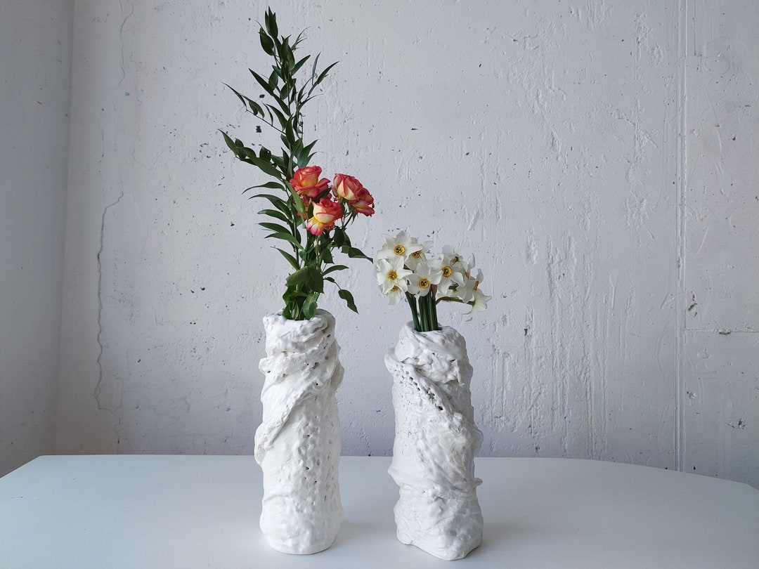 Set of Two Unique Upcycled Vase. White Handmade Flower Vases. Exclusive ...