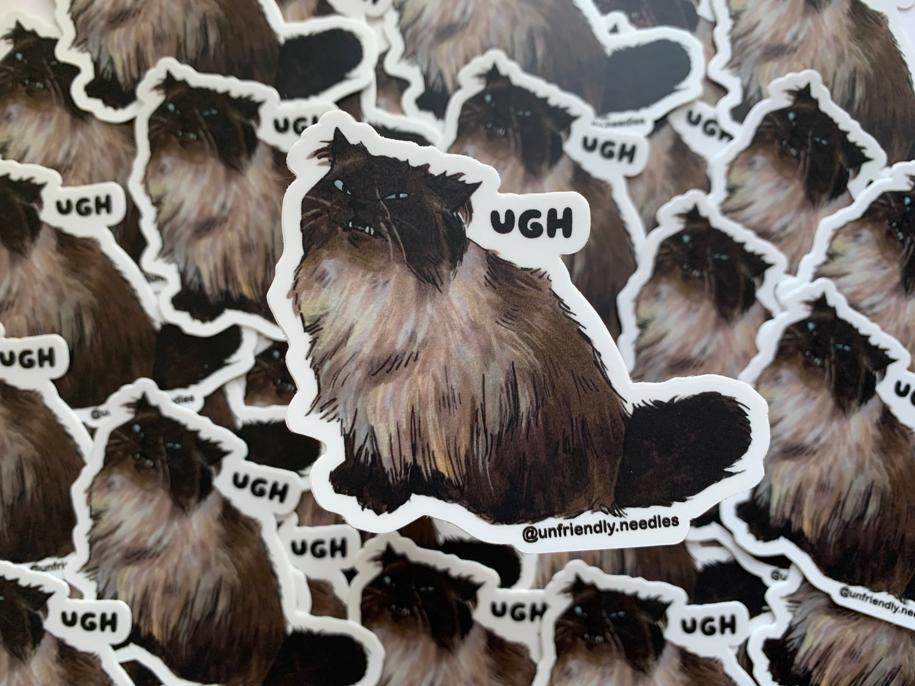 UGH Needles sticker angry cat grumpy cat fluffy cat | Etsy