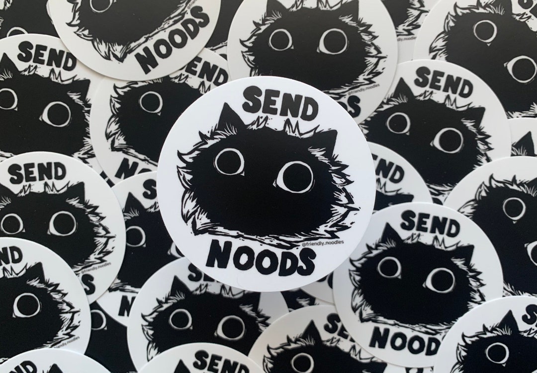 SEND NOODS Sticker, Vinyl Sticker 3x3", Friendly Noodles, Noodle Cat ...