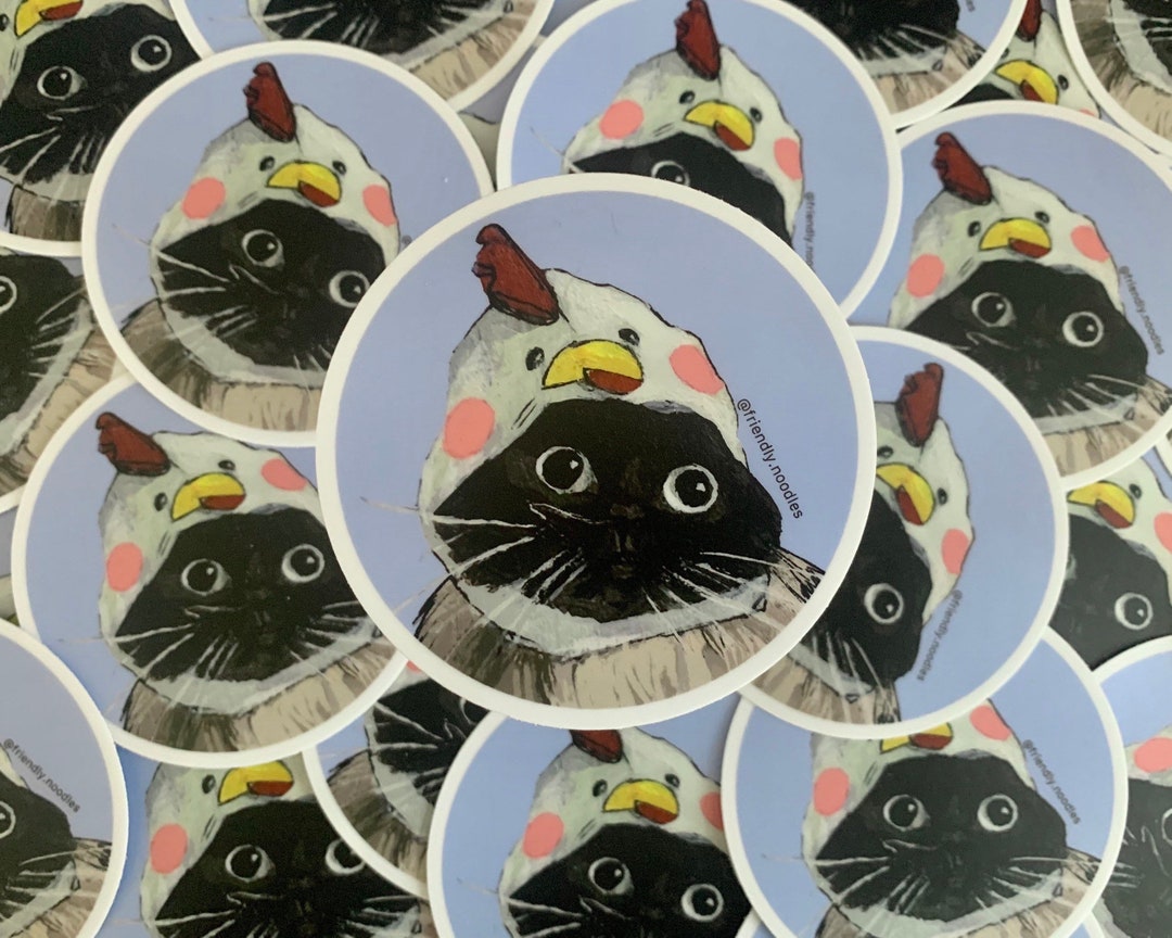 Chicken Noodle Sticker, Waterproof, Cute Cat, Cat Sticker, Friendly ...