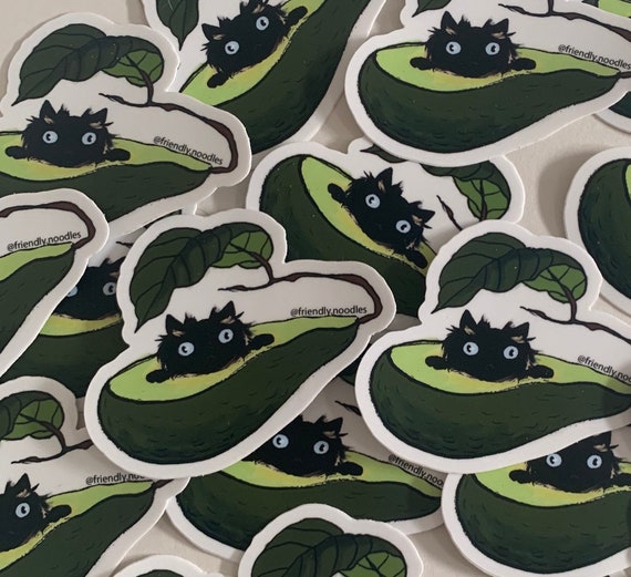 Avocado Noodle Sticker Vinyl Cat Sticker Avocato Sticker - Etsy