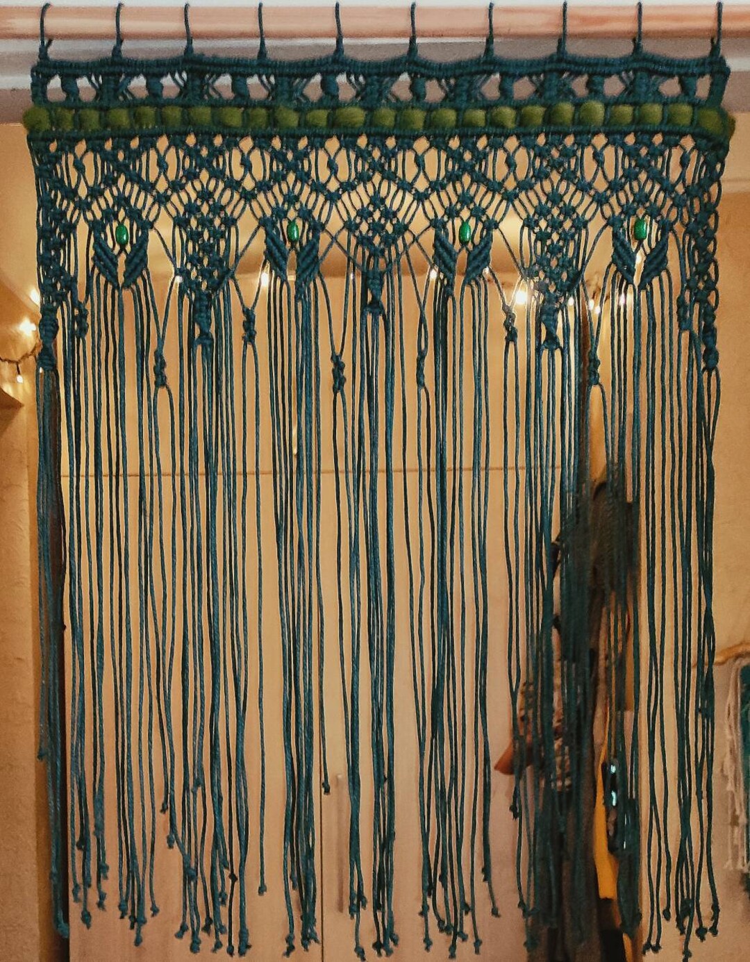 Decor Macrame Curtain, Macrame Panel, Dark Green Curtain, Banner ...