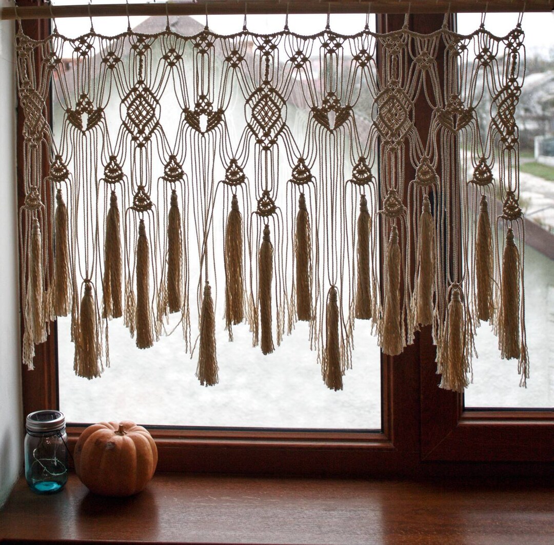 Macrame Window Curtain,decor Macrame Valance,macrame Curtain,macrame ...