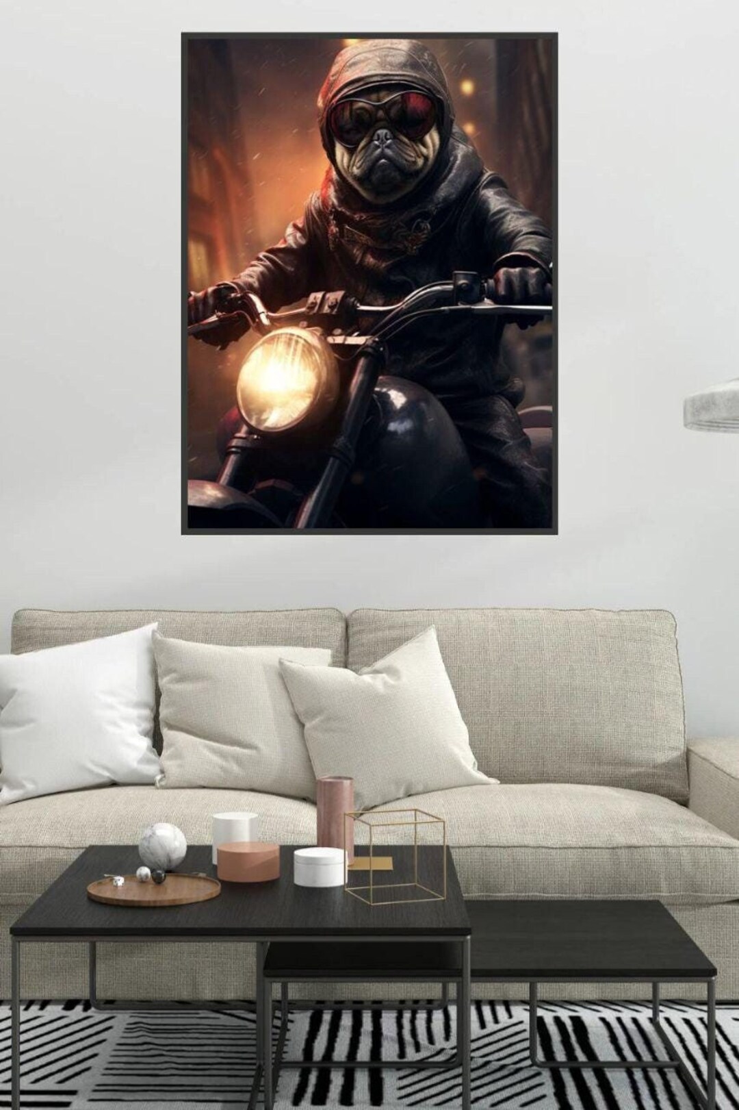 Biker Pug Type C Digital Art Print, Wall Art, AI Generated, AI Art ...