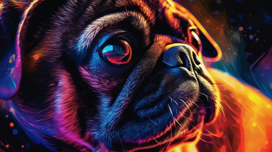 Abstract Neon Pug | Digital Art Print, Wall Art, AI Generated, AI Art ...