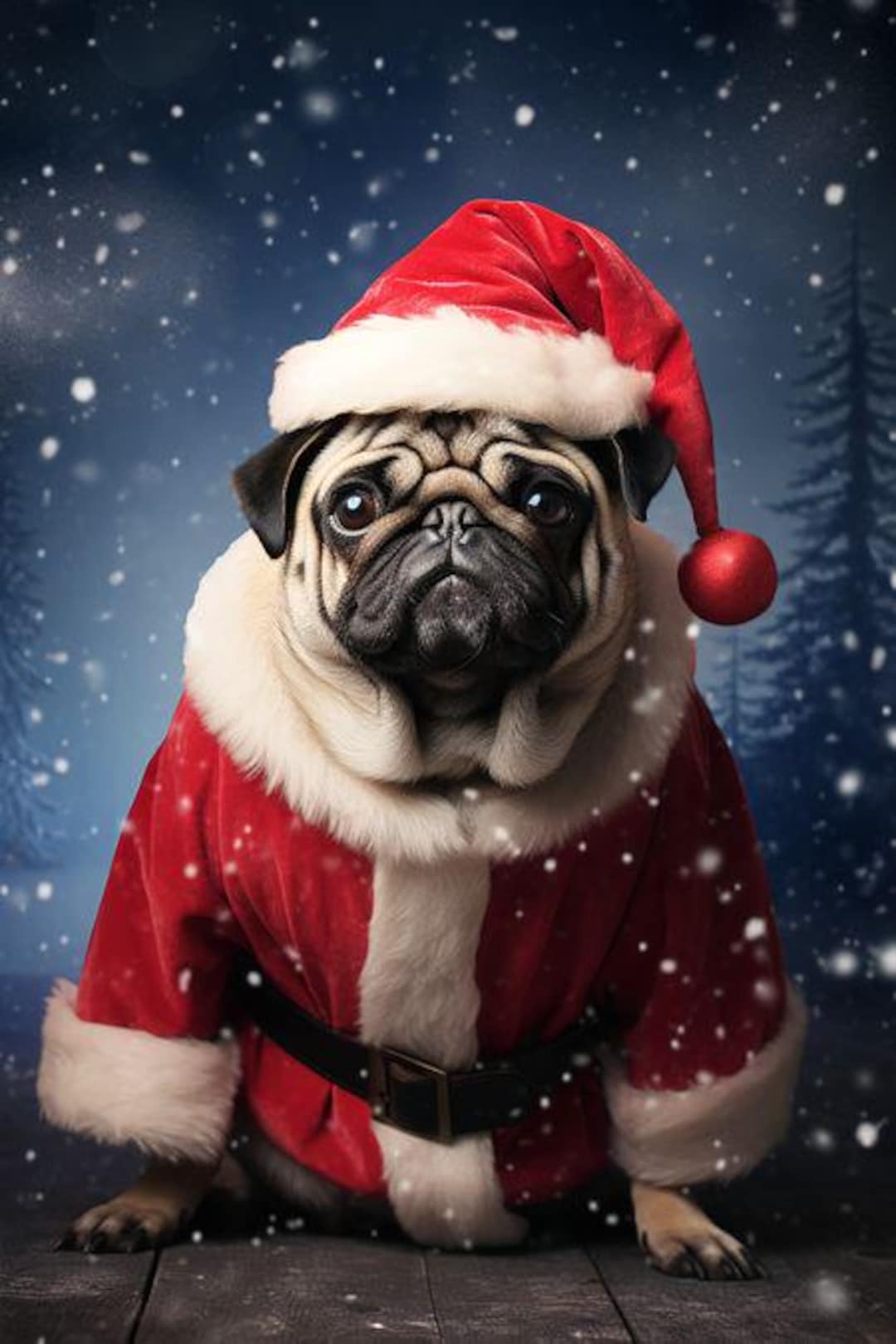 Christmas Santa Pug Type A Digital Art Print, Wall Art, AI Generated ...