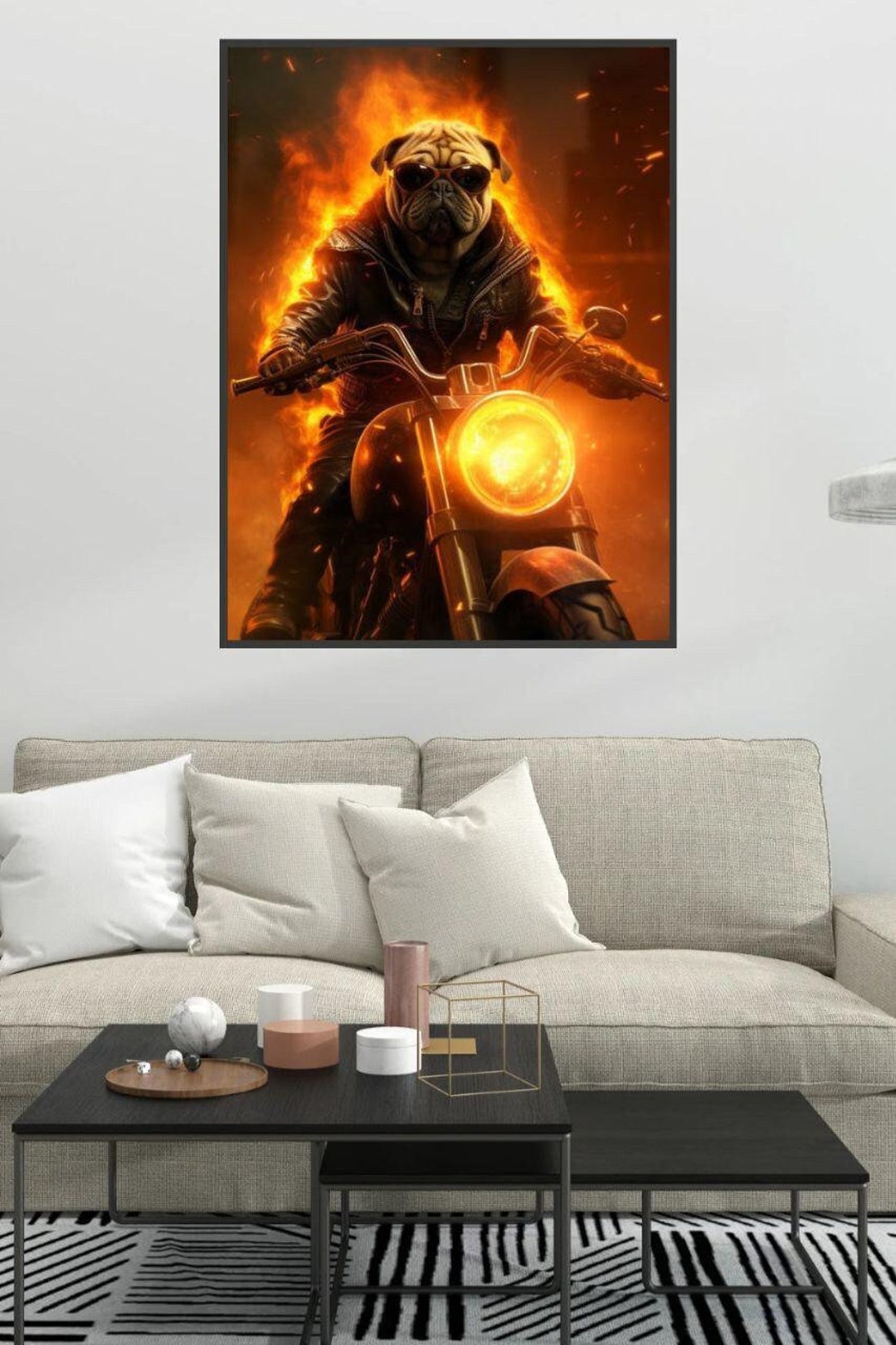 Ghost Biker Pug Type A Digital Art Print, Wall Art, AI Generated, AI ...