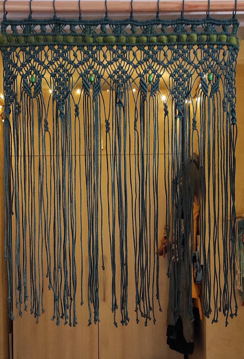 Decor Macrame Curtain, Macrame Panel, Dark Green Curtain, Banner ...