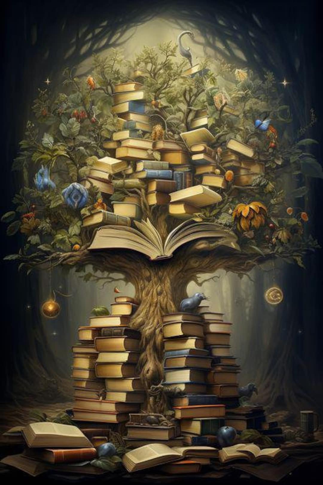 Fantasy Tree of Knowledge | Digital Art Print, Wall Art, AI Generated ...