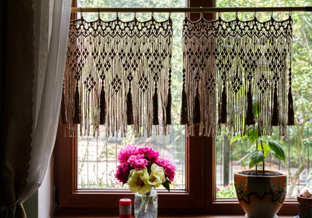 Macrame Curtain.window Macrame Curtain. Macrame Wall Art. Dining Room ...