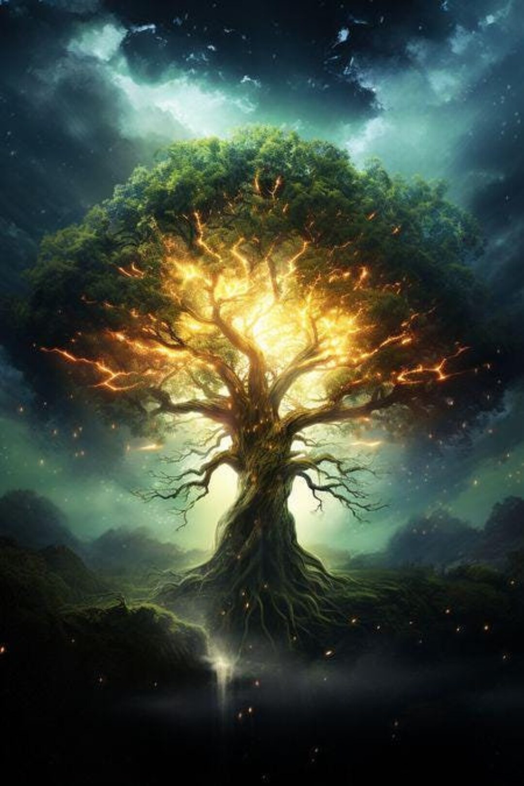 Fantasy Tree of Life | Digital Art Print, Wall Art, AI Generated, AI ...