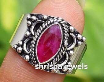 Handmade 925 Sterling Silver Edlyn Dark Red Ruby Ring Plated - Etsy