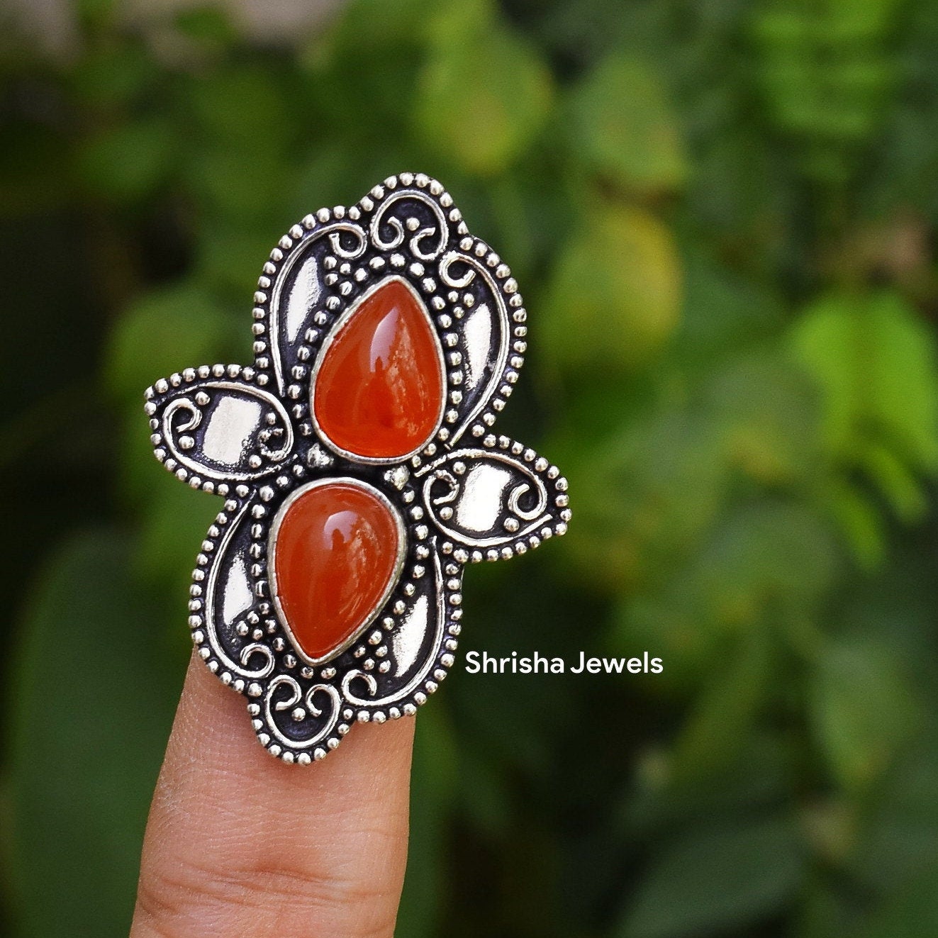 Karneol Ring 925 Sterling Silber Karneol Zwei Birnen Ring | Etsy