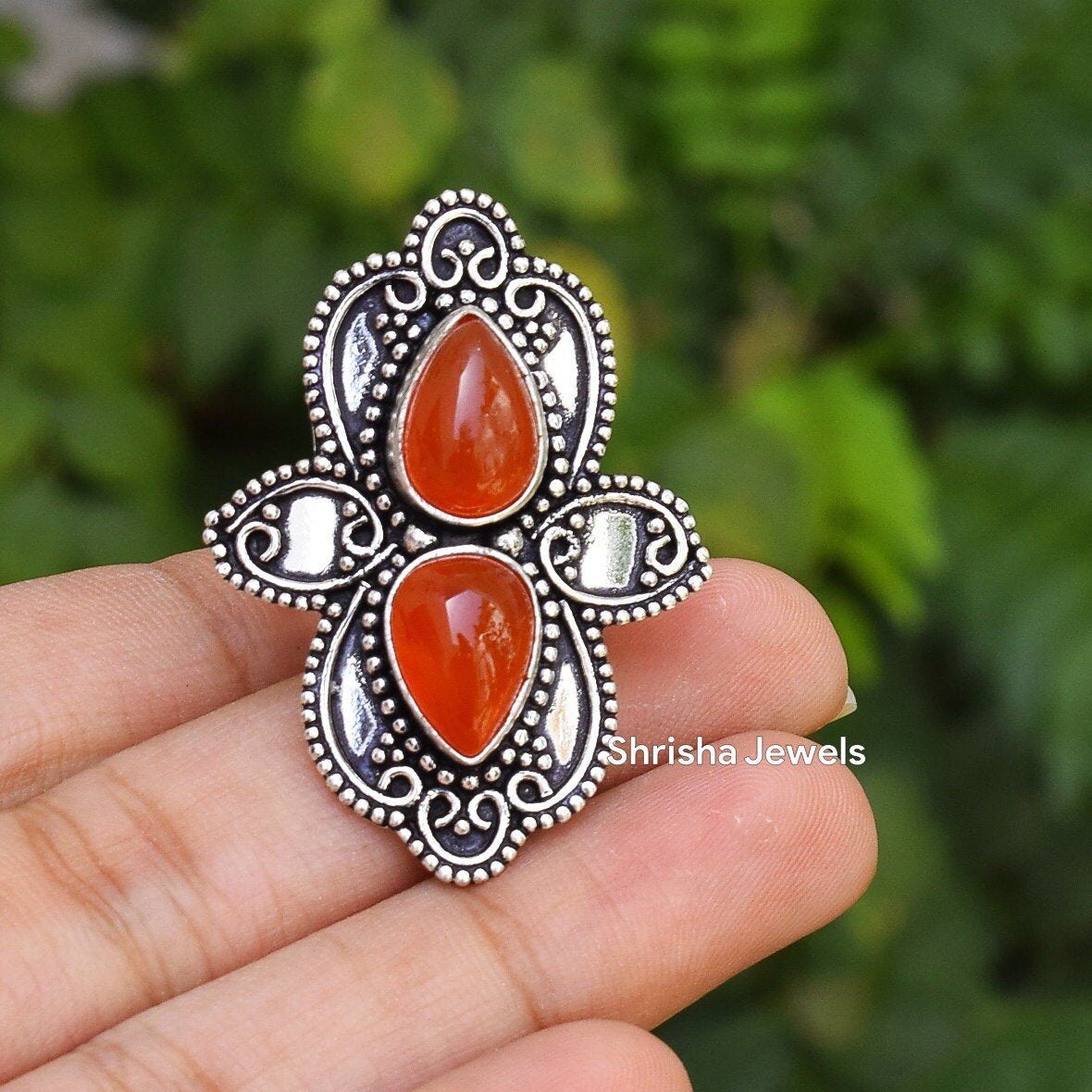 Karneol Ring 925 Sterling Silber Karneol Zwei Birnen Ring | Etsy