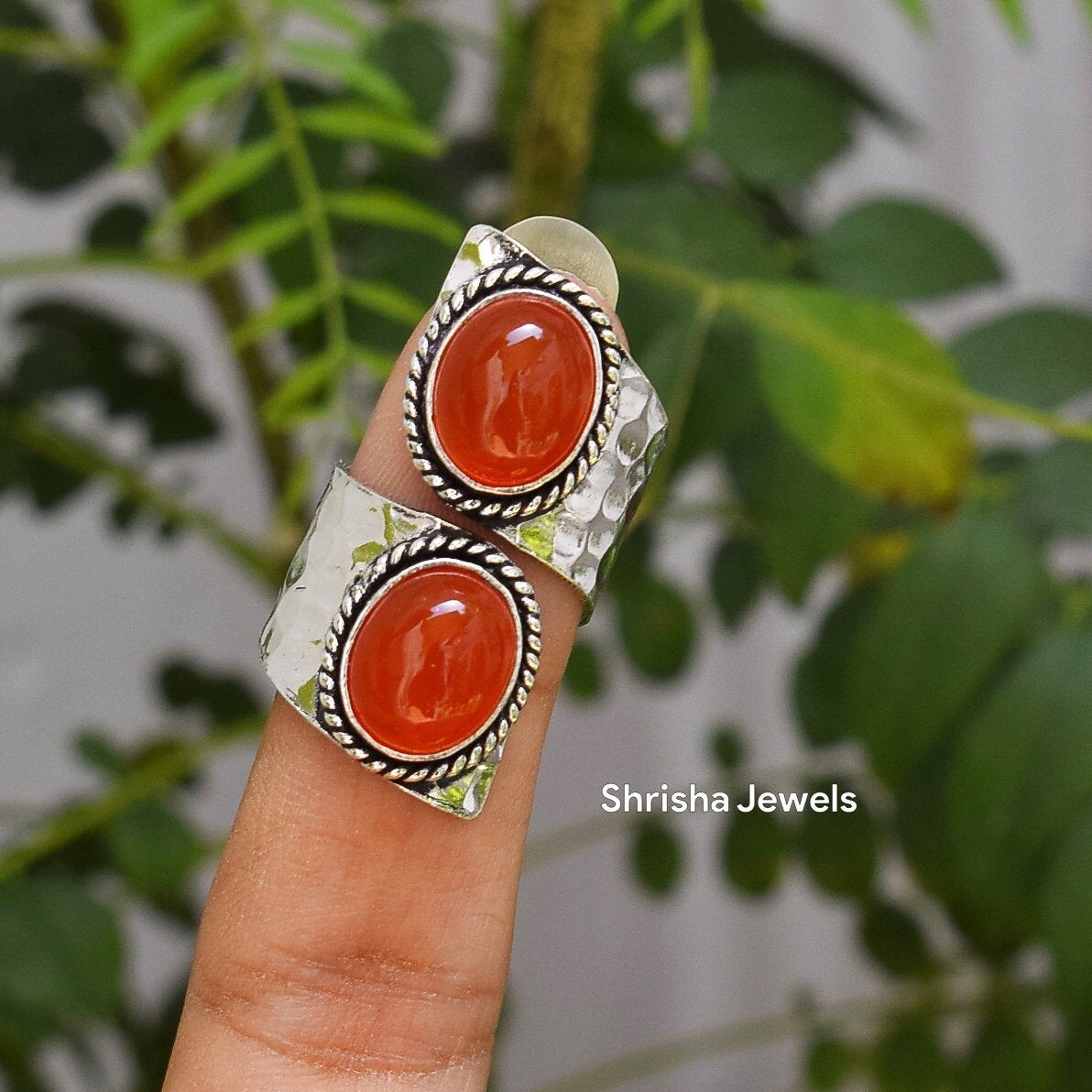 Karneol Ring 925 Sterling Silber Karneol zwei Ovale Gehämmert | Etsy