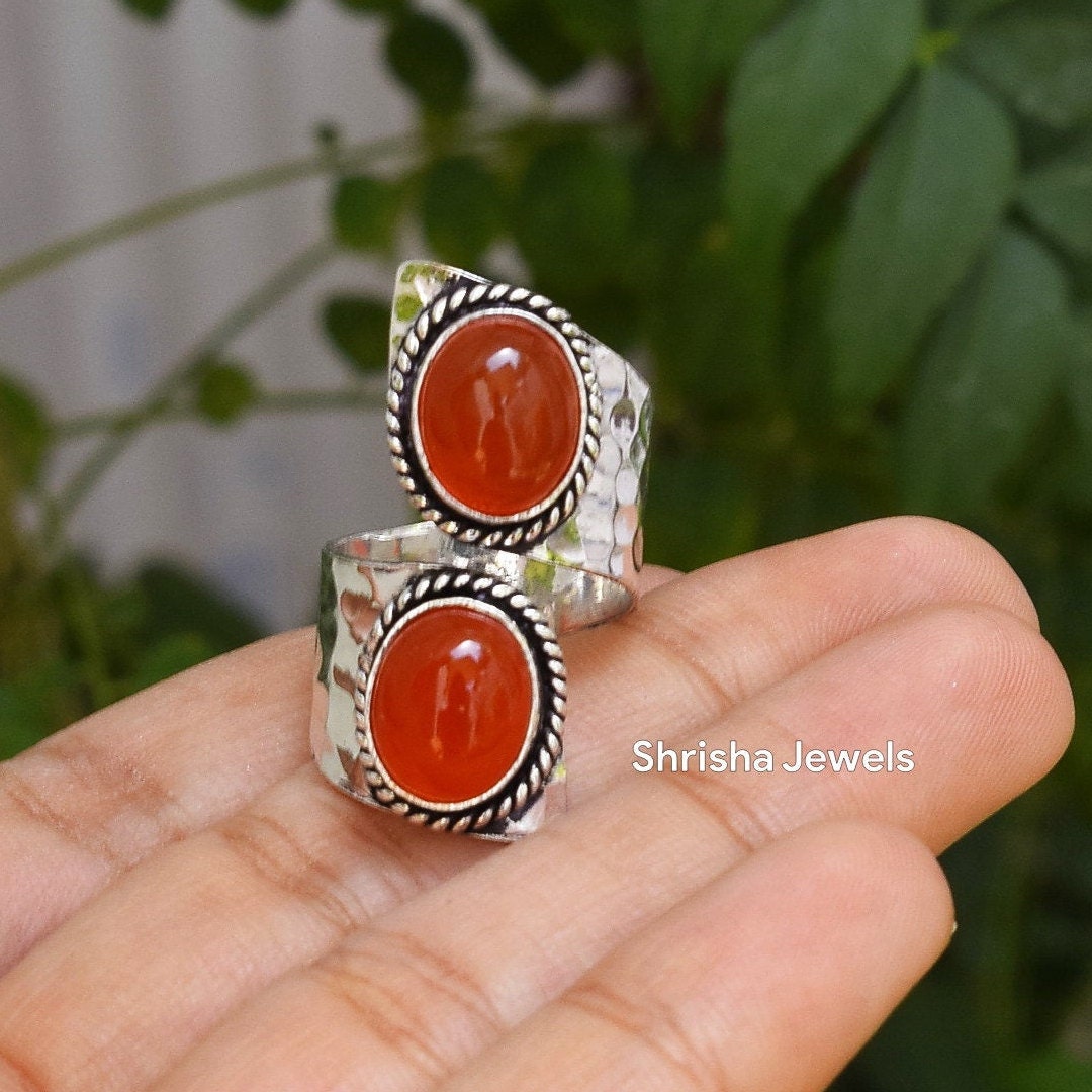 Karneol Ring 925 Sterling Silber Karneol zwei Ovale Gehämmert | Etsy