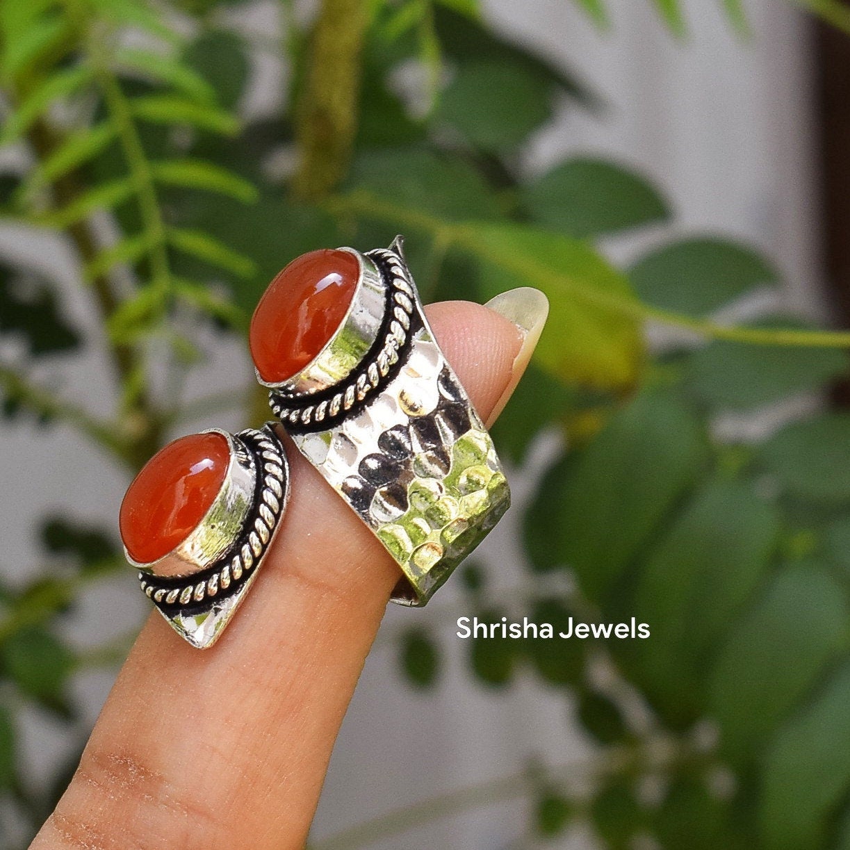 Karneol Ring 925 Sterling Silber Karneol zwei Ovale Gehämmert | Etsy