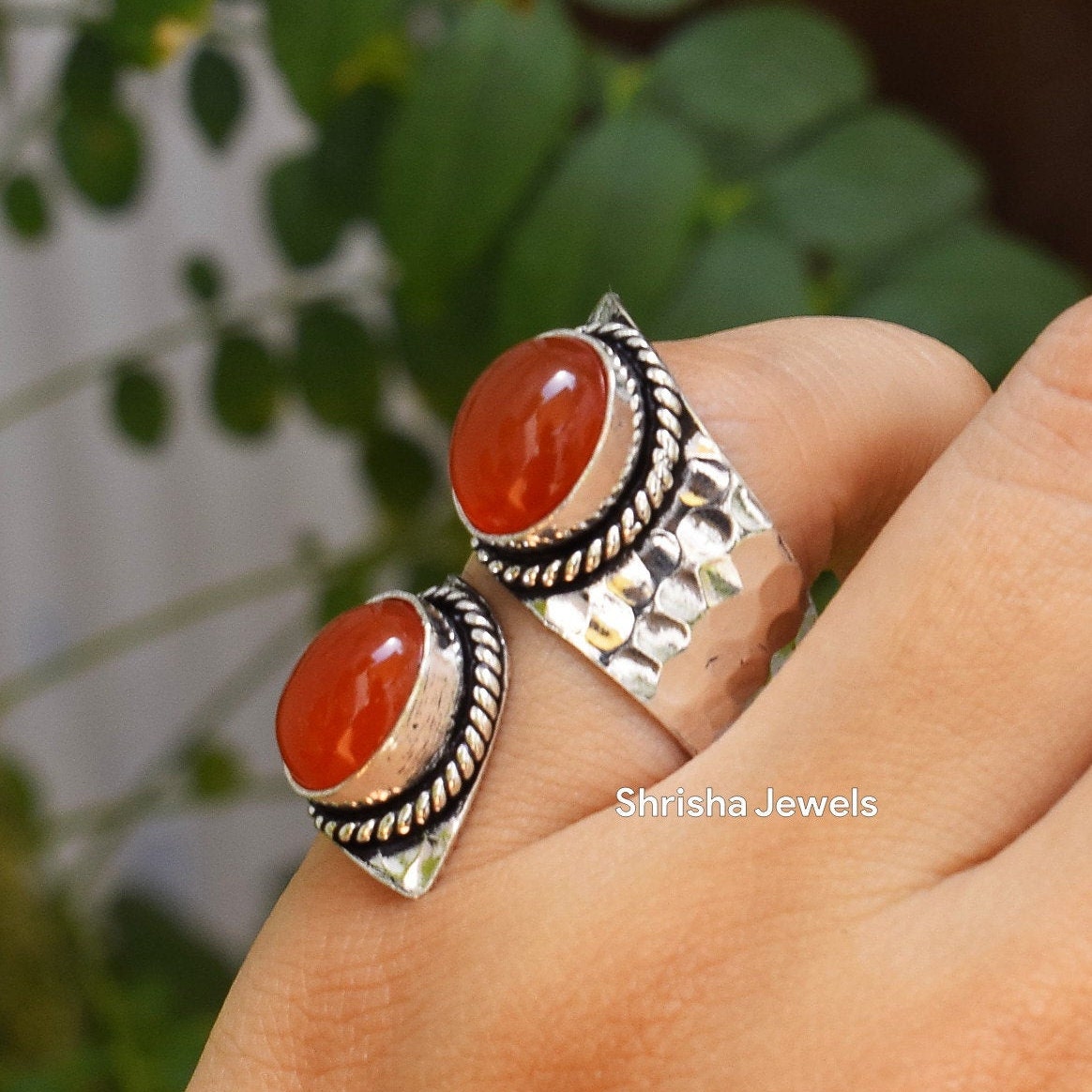 Karneol Ring 925 Sterling Silber Karneol zwei Ovale Gehämmert | Etsy