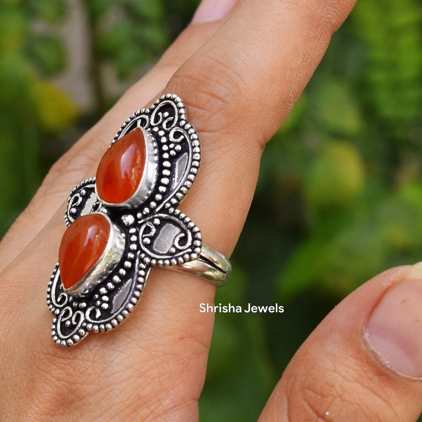 Karneol Ring 925 Sterling Silber Karneol Zwei Birnen Ring | Etsy