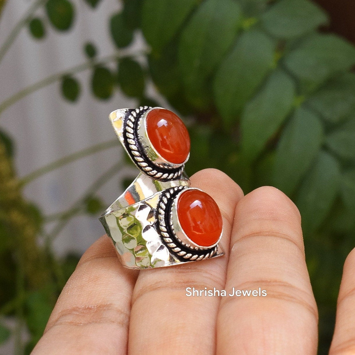 Karneol Ring 925 Sterling Silber Karneol zwei Ovale Gehämmert - Etsy.de