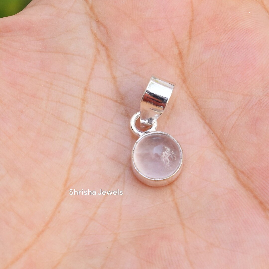 Rose Quartz 925 Silver Pendant Necklace, Rose Quartz Round Pendant ...