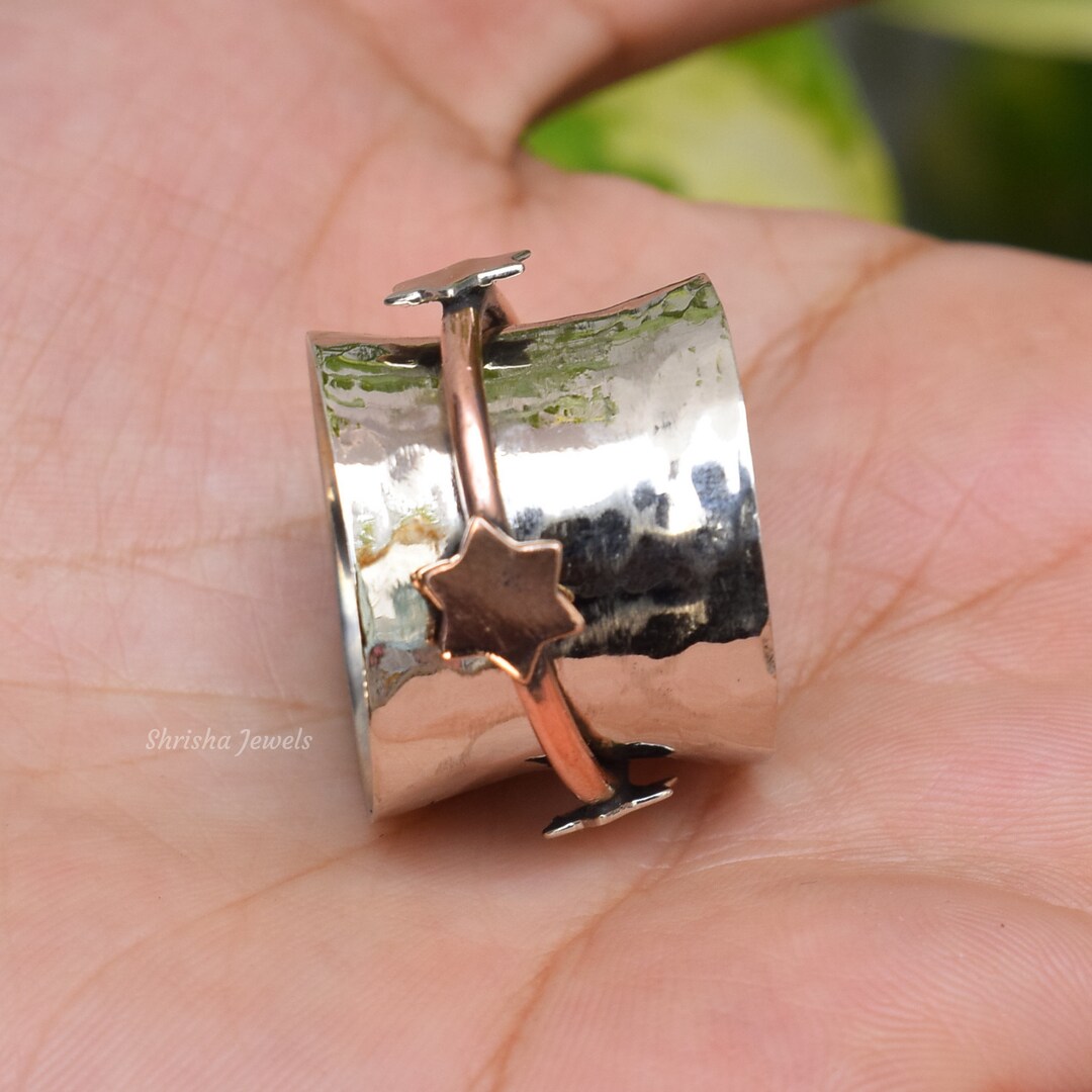 Stars Spinner Ring, 925 Sterling Silver Stamped Fidget Ring, Fidgeting ...