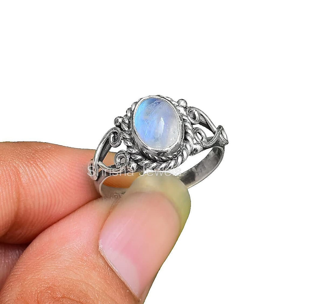 Moonstone Silver Ring 925 Sterling Silver Oval Fiery Rainbow - Etsy