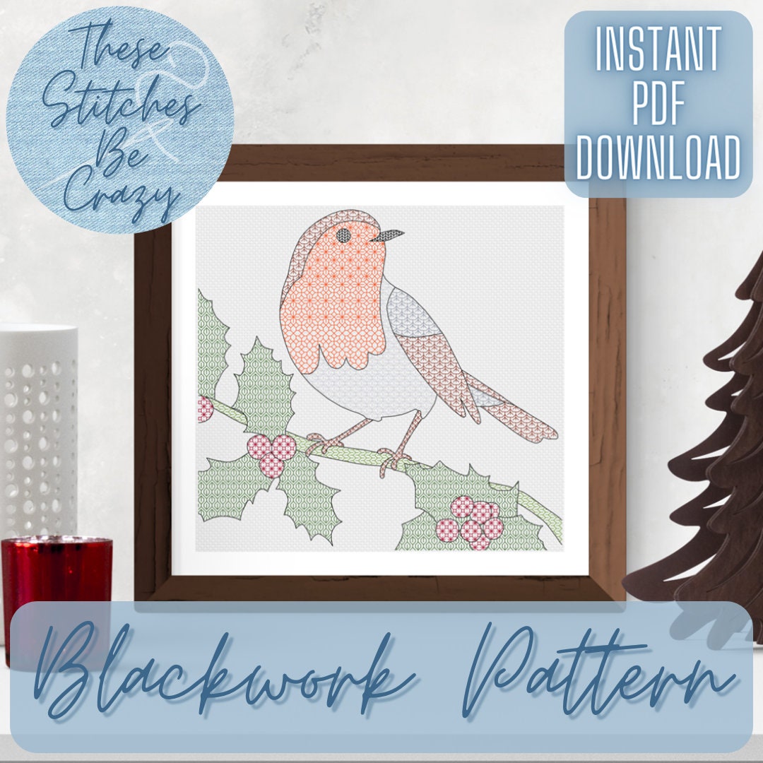 Robin Redbreast Blackwork Pattern PDF Download - Etsy