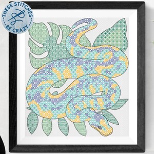 Slithering Snake - Blackwork Pattern (PDF Download) Animal Leaves ...