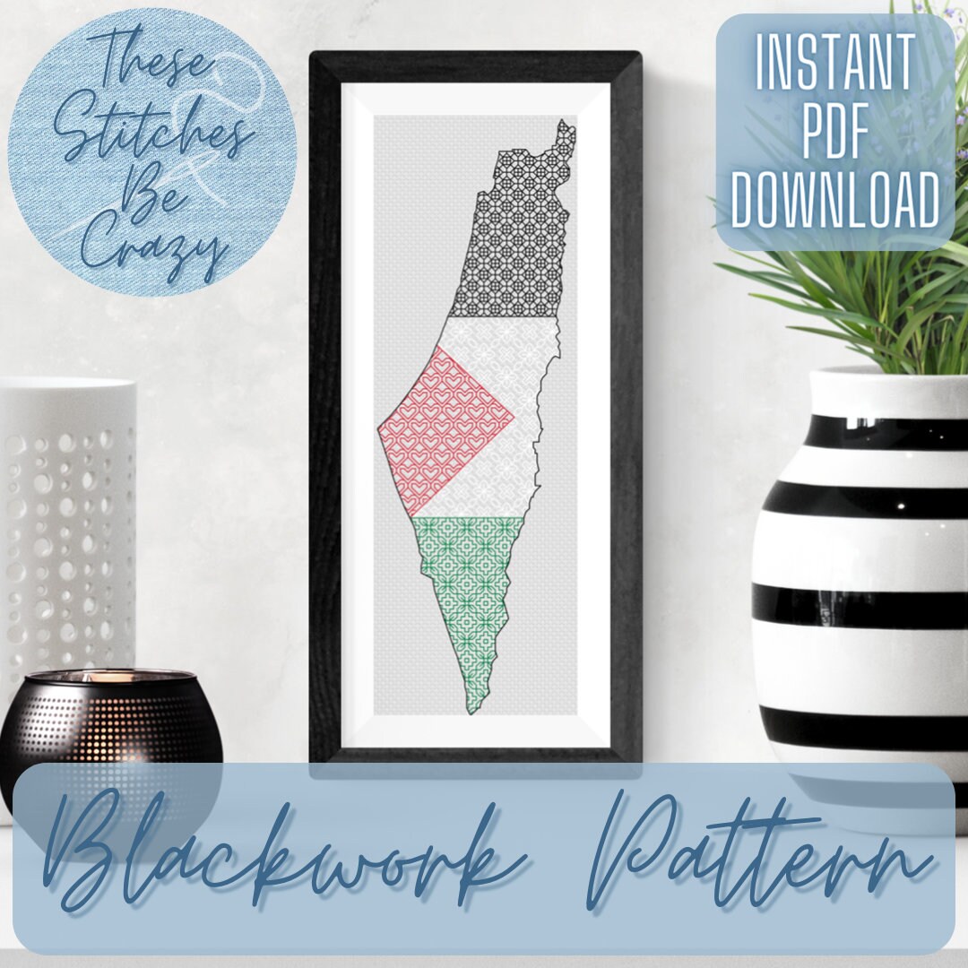 Palestine Flag Map Blackwork Pattern PDF Download Free Country World ...