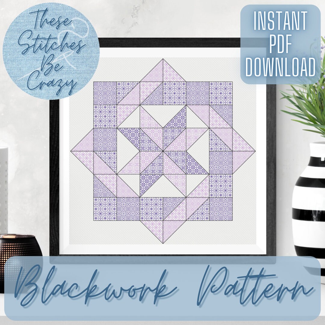 Geometric Pinwheel - Blackwork Pattern (PDF Download) Blocks Triangle ...