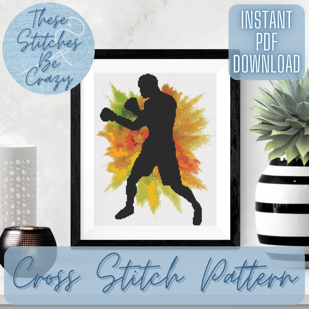 Colourful Boxer Silhouette - Cross Stitch Pattern (PDF Download ...