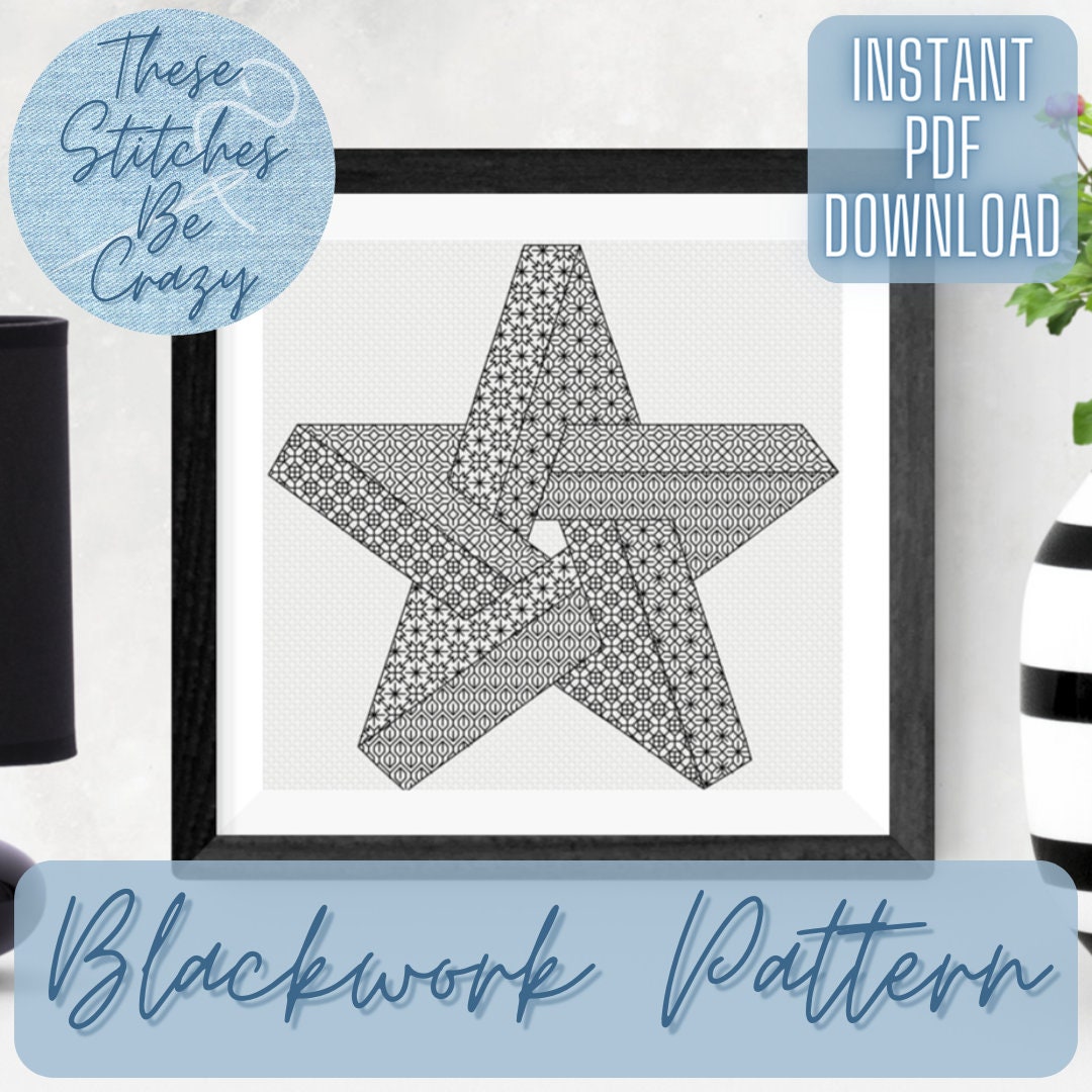 Impossible Star - Blackwork Pattern (PDF Download) Optical Illusion Geometric Chart Cross Stitch ...