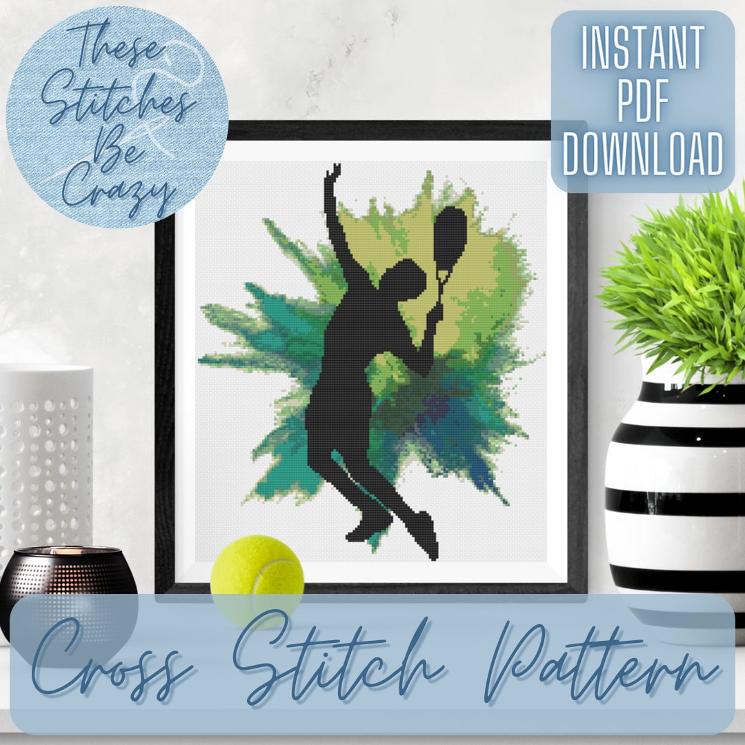 Colourful Tennis Player Silhouette - Cross Stitch Pattern (PDF Download ...