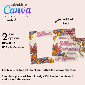 Retro Birthday Party Photobooth Frame and Matching Party Sign, Editable ...