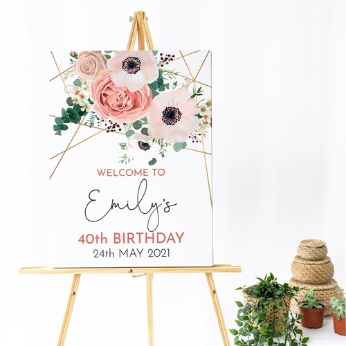 Blush Floral Birthday Welcome Sign Birthday Sign Printable - Etsy