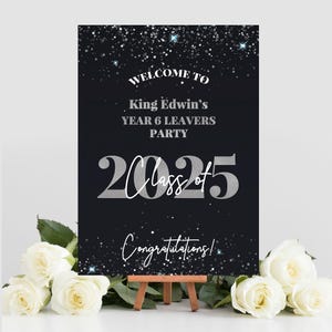School Leavers Selfie Frame and Party Sign, Black and Silver Last Day ...