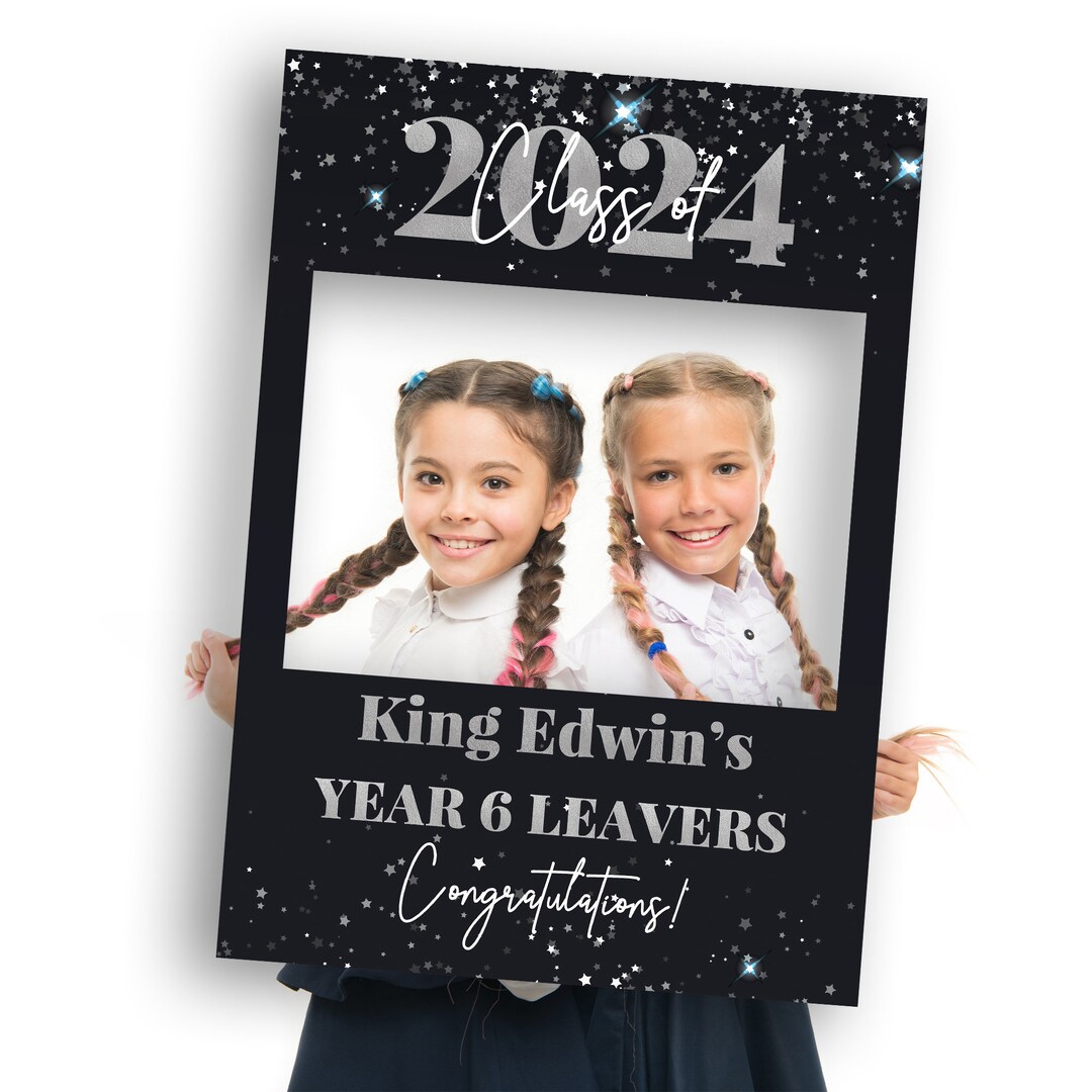 School Leavers Selfie Frame and Party Sign, Black and Silver Last Day ...