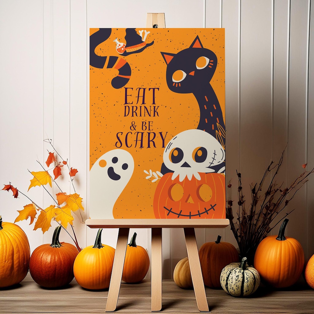 Black Cat Halloween Table Sign, Any Text, Halloween Party Decor ...