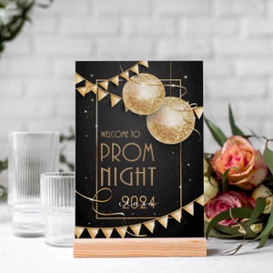 Black and Gold Prom Party Sign, Welcome to Prom Night Disco Party Sign ...