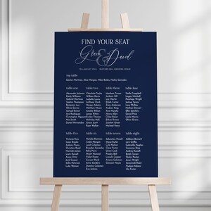 Elegant Navy Wedding Table Plan, Navy Seating Plan, Simple Navy Wedding ...