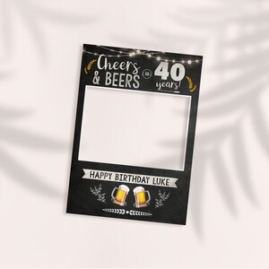 Cheers and Beers Birthday Party Selfie Frame, Any Age Chalkboard Party ...