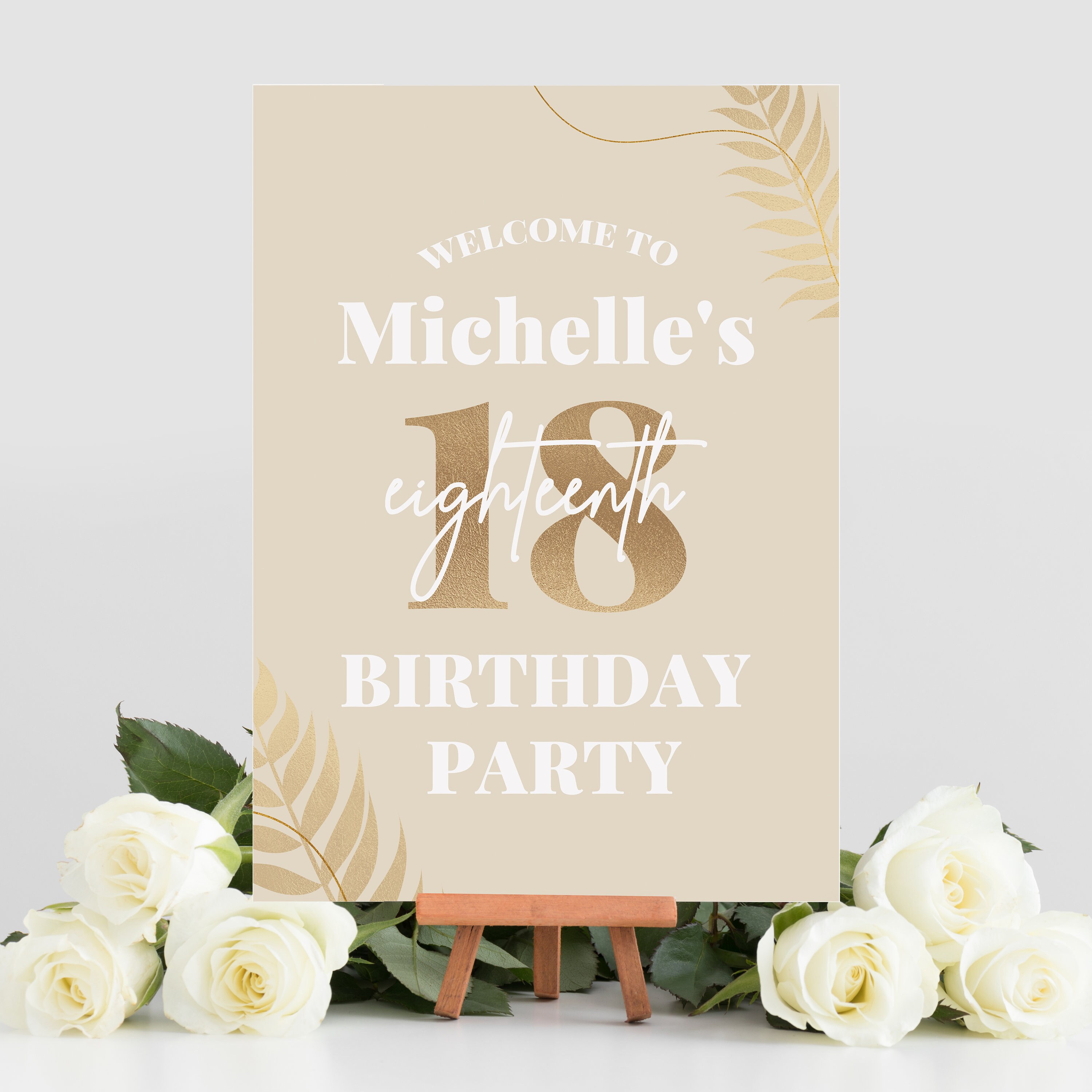 Champagne Gold Birthday Party Welcome Sign, 18th Birthday Party Welcome ...